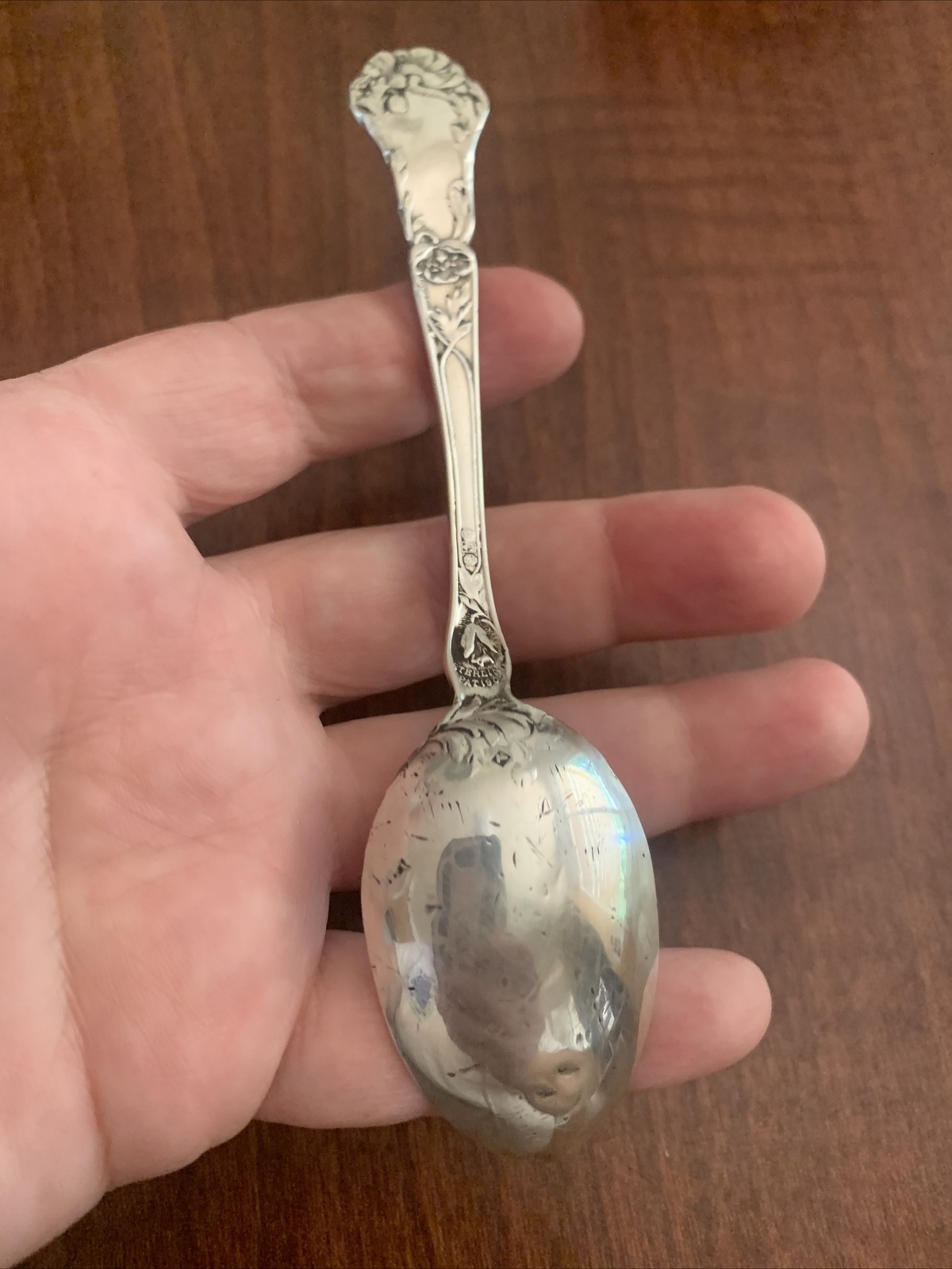 ANTIQUE Poppy Flower TEA SPOON STERLING SILVER Gorham Lion Anchor G ...