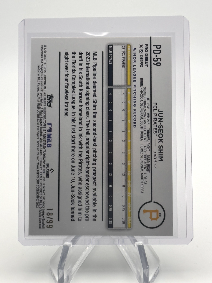 2024 TOPPS PRO DEBUT JUN-SEOK SHIM GREEN FOIL /99 PIRATES PROSPECT | eBay