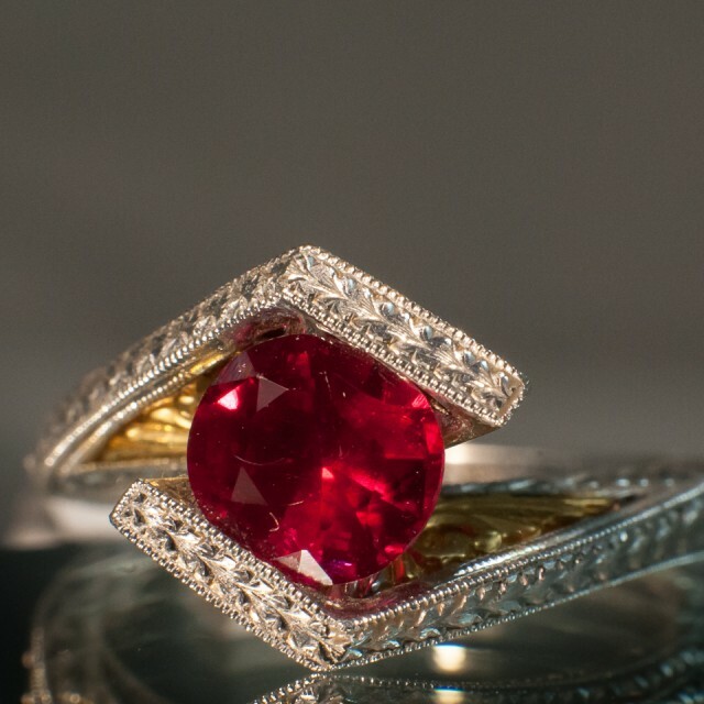 Deep Dark Red Round Cut Ruby In 925 Two Tone Silver Solitaire Art Deco ...