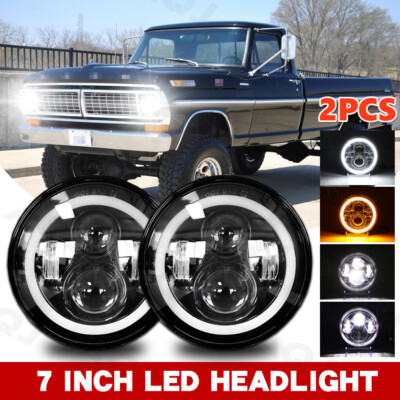 Pair 7 inch Round LED Hi/Lo Beam Headlights for Ford F100 F150 F250 ...