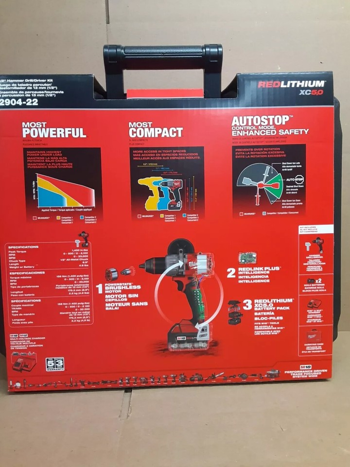 Milwaukee 2904-22 M18 FUEL™ 1/2" Hammer Drill/Driver Kit NEW | eBay