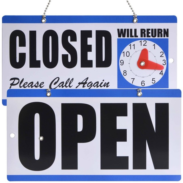 OPEN CLOSED Will Return Clock Sign with Hanger for Door Will Return ...