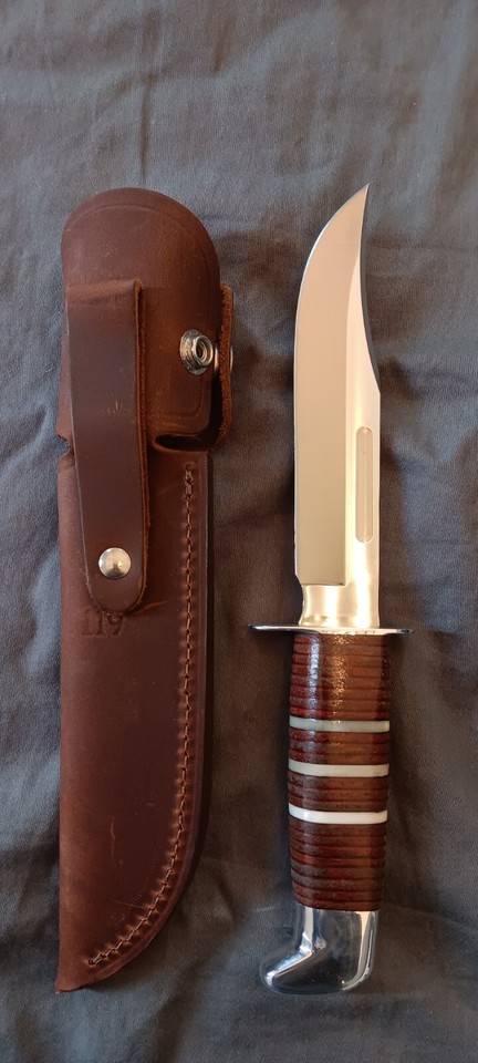 Buck 119 Custom Stacked Leather And Bone Spacer Fixed Blade Knife | eBay