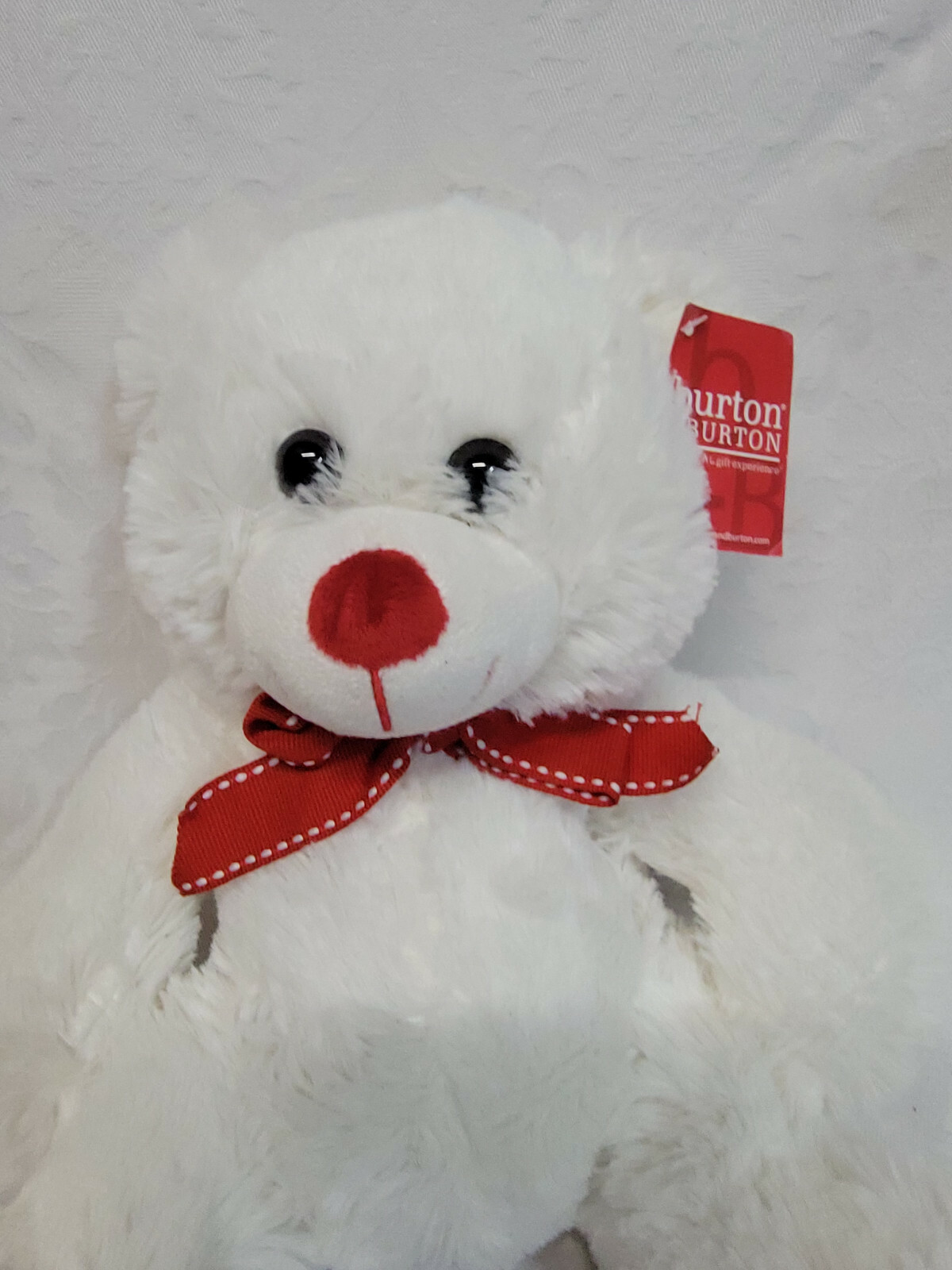 Burton Burton White Teddy Bear Red Bow 14" Plush Soft Toy Stuffed ...