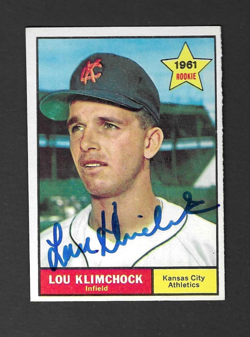 LOU KLIMCHOCK K.C. A's Signed Autographed 1961 Topps Baseball Rookie ...