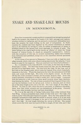 1887 SNAKE AND SNAKE-LIKE MOUNDS IN MINNESOTA by THEODORE HAYES LEWIS ...