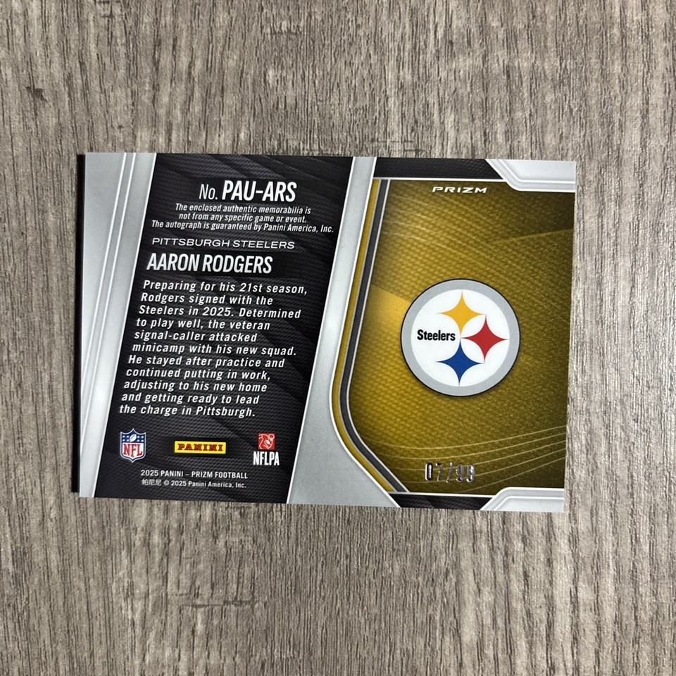 2025 Panini Prizm Aaron Rodgers Auto Patch 07/99 Silver Prizm 3 Colors ...