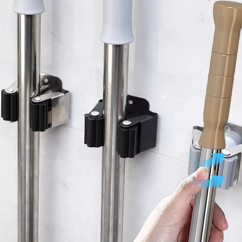 5/1Pcs Self-Adhesive Mop Holder Clips Stainless Steel Drilling Mop ...