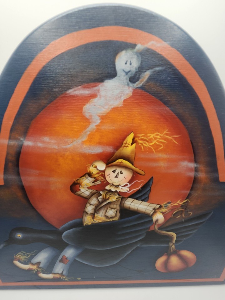 Hand Painted Wall Folk Art Scarecrow Pumpkin Ghost 1992 Artist Signed ...