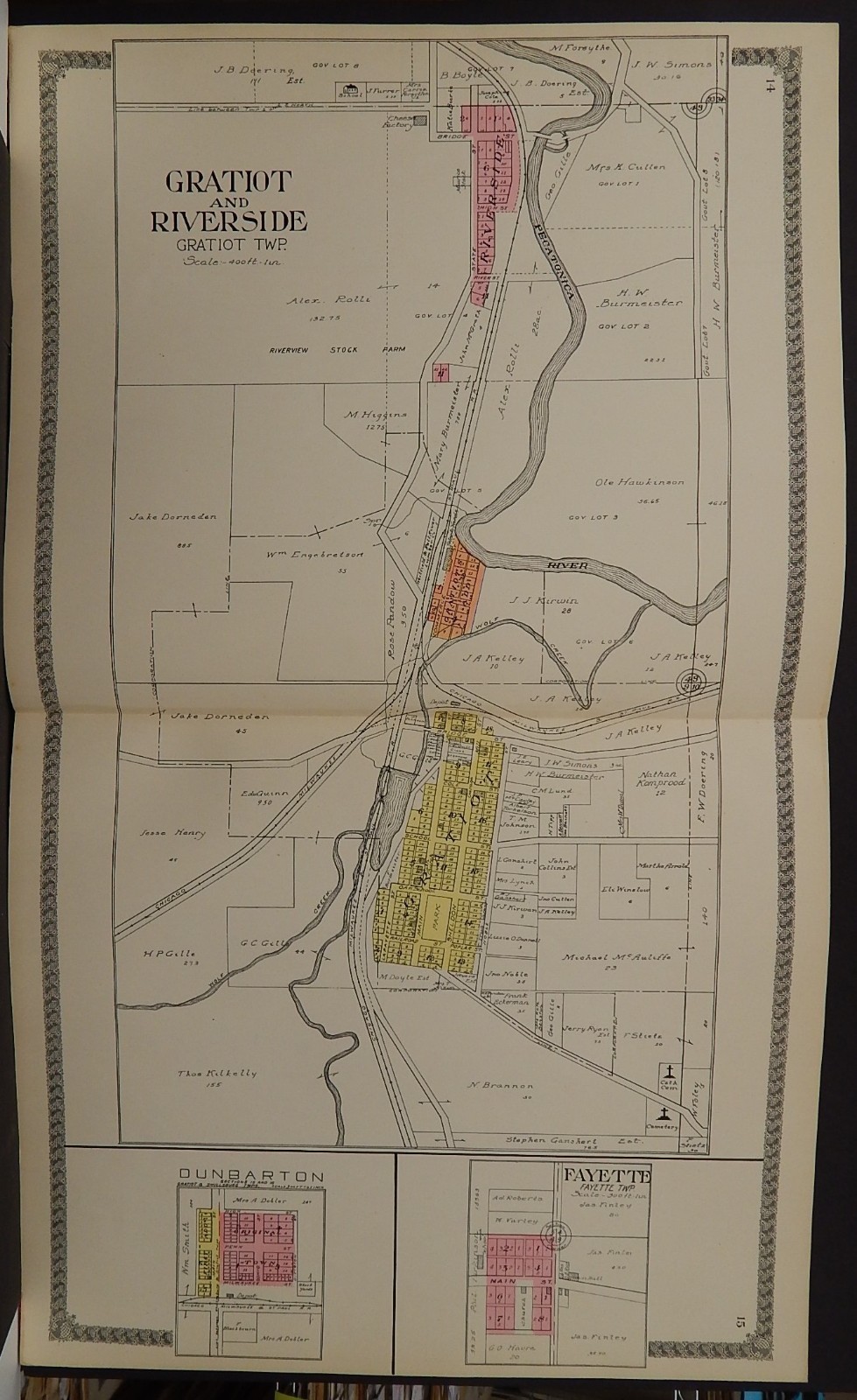 Wisconsin LaFayette County Map Gratiot Fayette Township 1916 Dbl Pg J18 ...