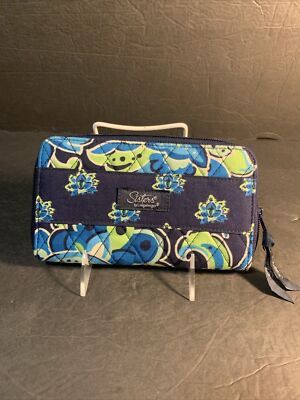 Longaberger Sisters Wallet Hipster DayDream Quilted Purse Navy & Green ...