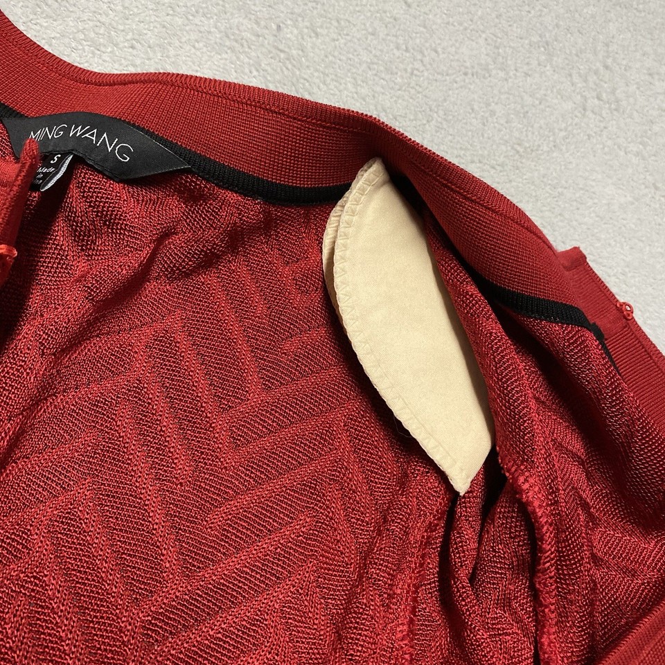 Ming Wang Cardigan Small Red Black Geometric Acrylic Blend Knit Jacket ...