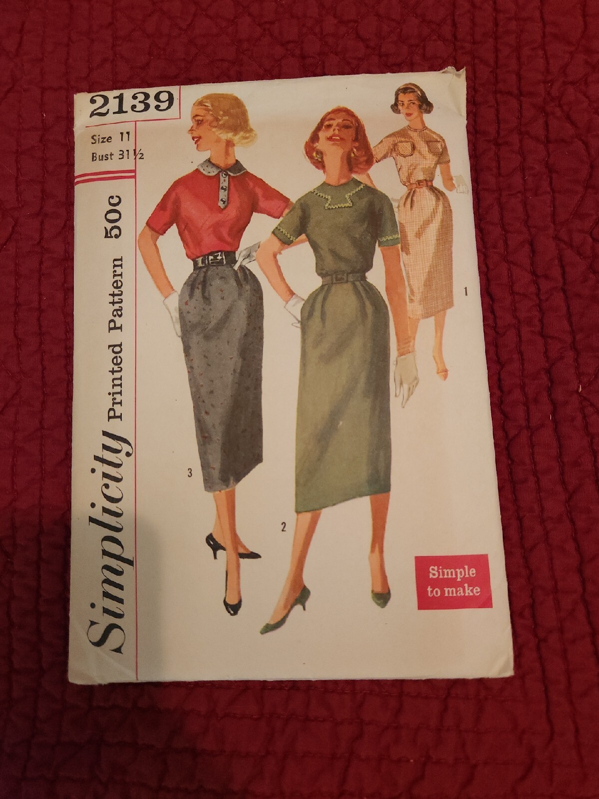 Vintage Simplicity 1957 Sewing Pattern 2139, one-piece dress | eBay