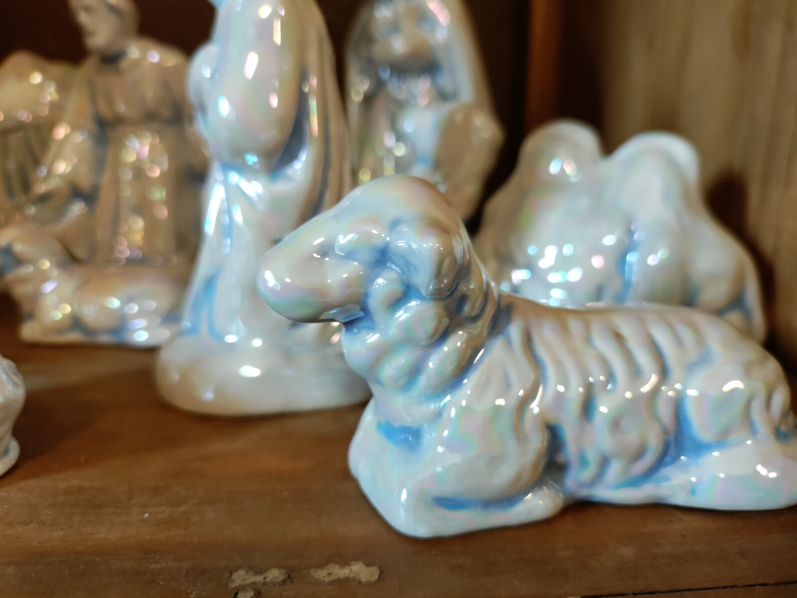 13-piece ceramic pearl white blue nativity set Christmas | eBay