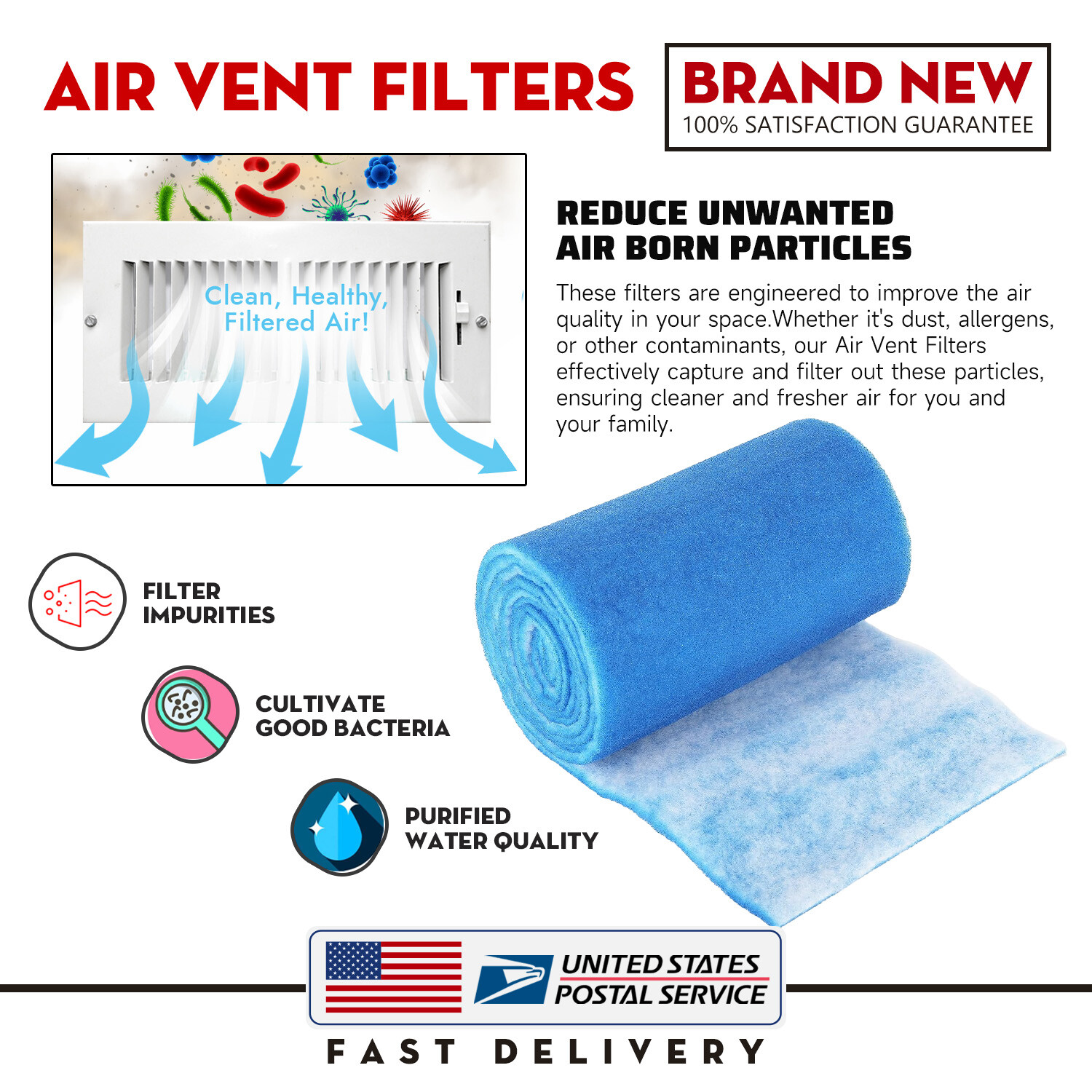 Air Vent Filter Kit Electrostatic Roll, Cut to Fit All Floor Registers ...