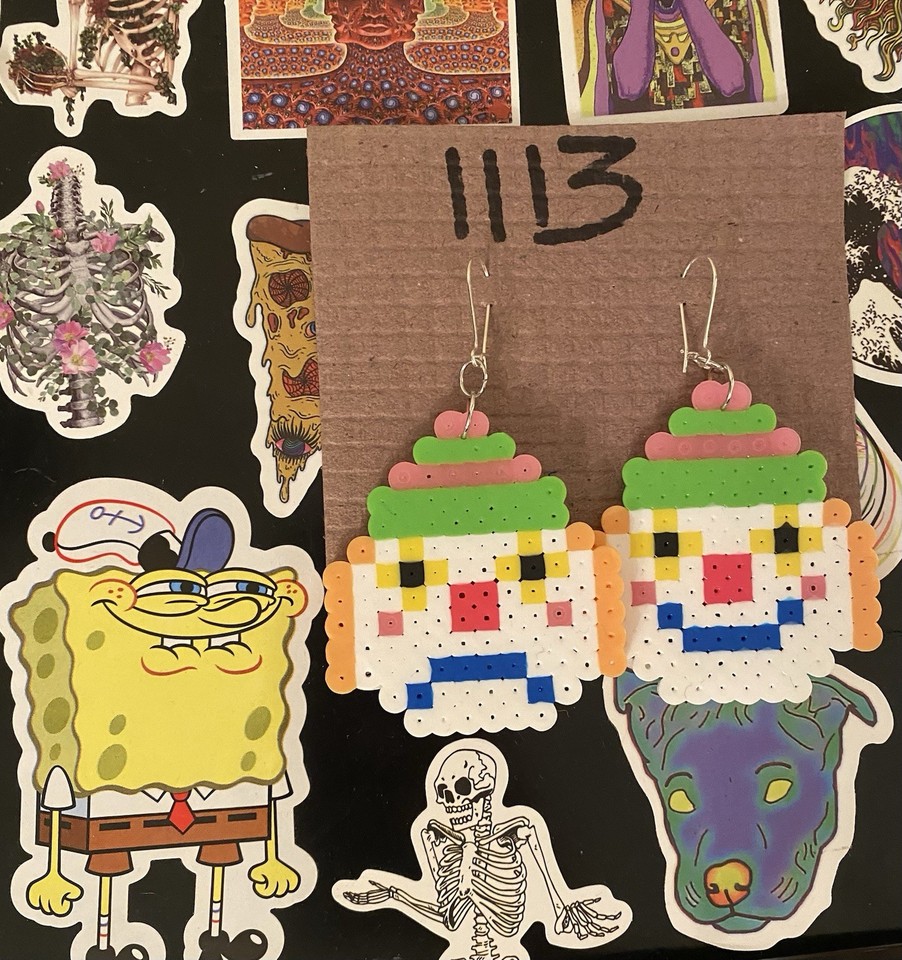 Original Art- Perler Bead Clown Earrings- Happy Sad- 2.5” Per Earring ...