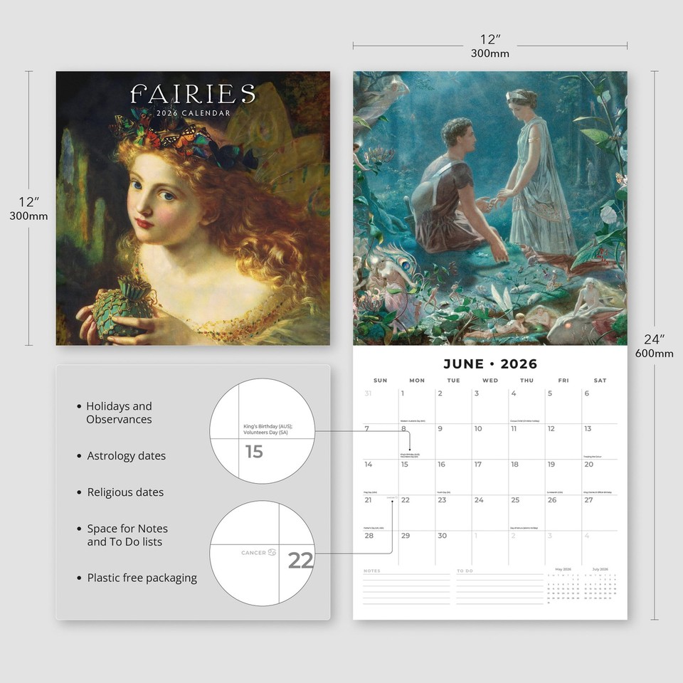 Red Robin 2026 Fairies Monthly Wall Calendar | 12" x 24" Open | Premium ...