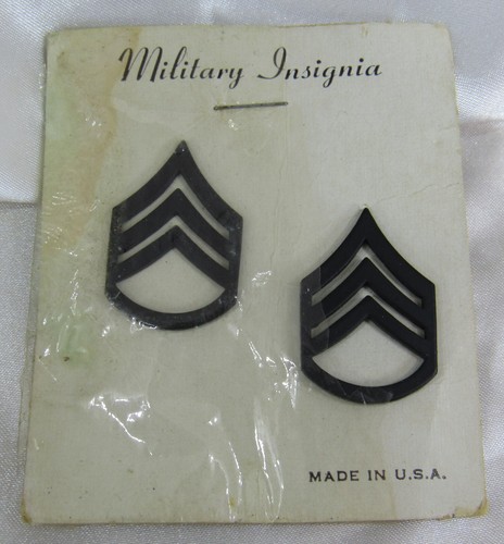 VINTAGE Pair of US Metal Subdued Black Staff Sergeant E-6 Rank Insignia ...