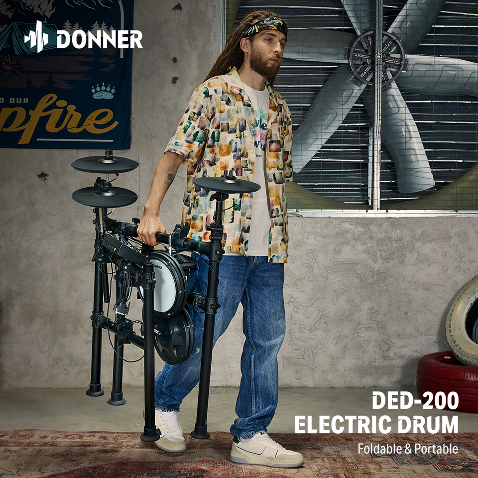 🥁Donner DED-200X Electric Drum Set w/ Quiet Mesh Pad Dual Zone Snare ...