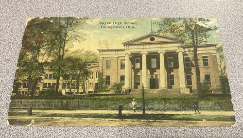 1913 Youngstown Ohio Postcard RAYEN HIGH School Building Street View ...