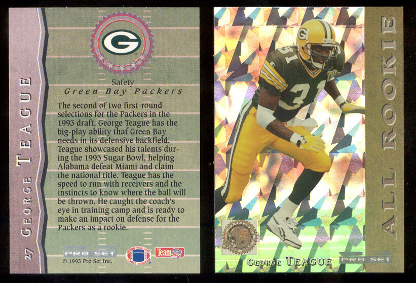 1993 Pro Set GEORGE TEAGUE Green Bay Packers All Rookie Insert Card ...