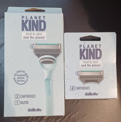 GILLETTE Planet Kind Razor + 2 cartridges & 4 pack made from Recycled ...