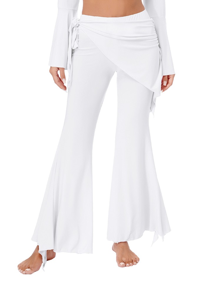 Womens Bottoms Wide Leg Belly Dance Elastic Waistband Pants Solid Color ...