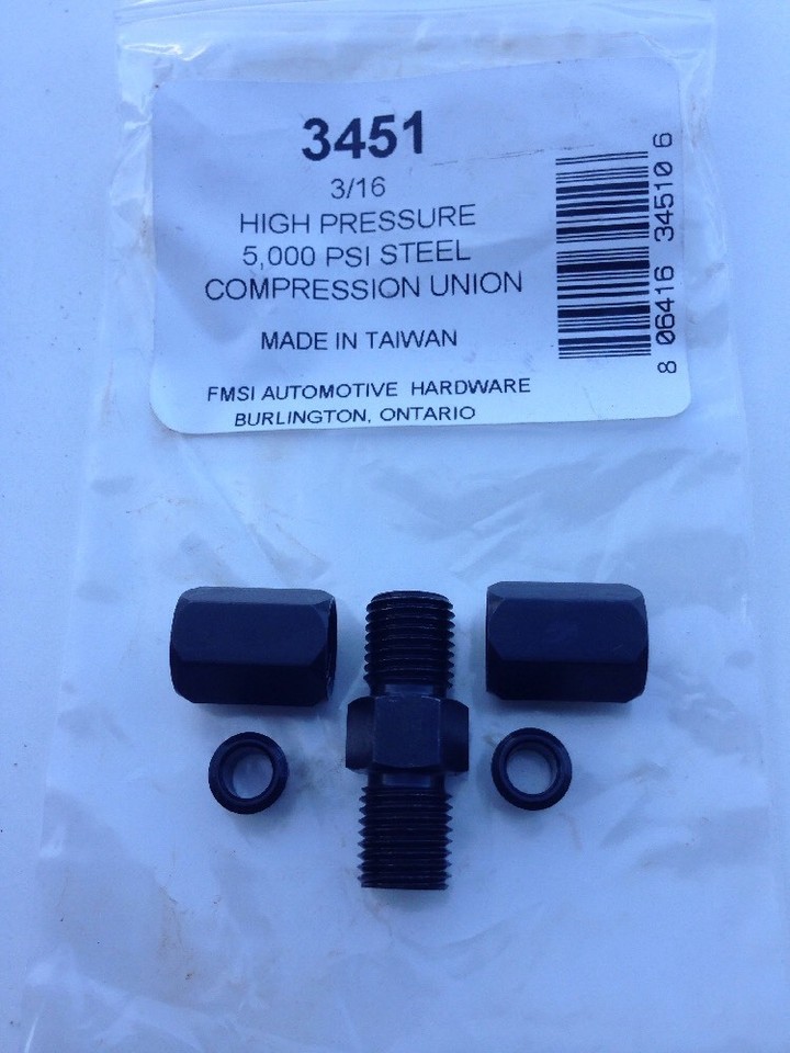 3/16" High Pressure 5,000 Psi Black Steel Compression Union | eBay