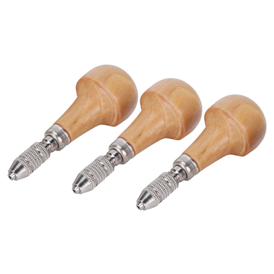 3 Set Hand Chucks Wooden Handles Pear Shape Graver Handle Pin Vise Hand ...