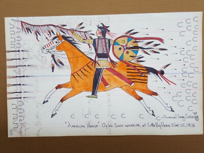 Daniel Long Soldier ledger art original!!! "American Horse" 17.5" x 11 ...