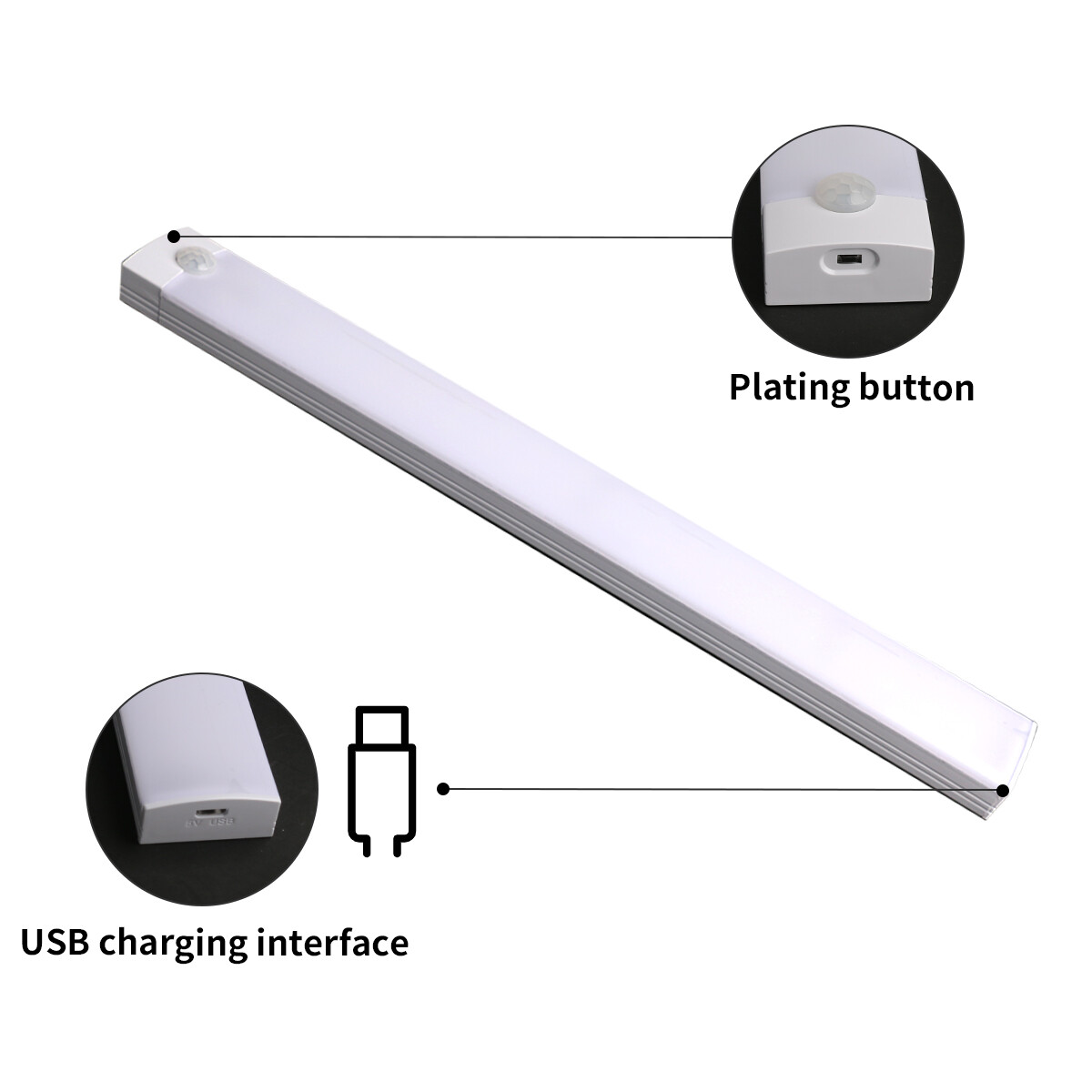 Wireless LED PIR Motion Sensor Light Strip Cabinet Lamp Closet USB ...