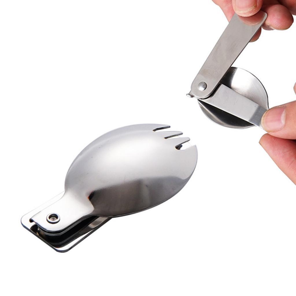 3X Stainless Steel Folable Spork Spoon Fork Travel Camping Utensil ...