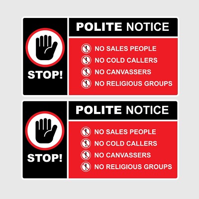 STOP No Sales People Cold Caller Polite Notice Sign Sticker Front Door ...