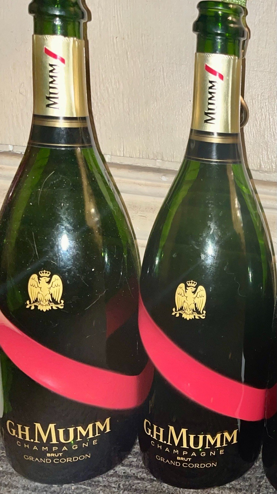 2-G.H. Mumm Empty Champagne Bottles- 12” Bar/Home/Man Cave Decor/Crafts ...