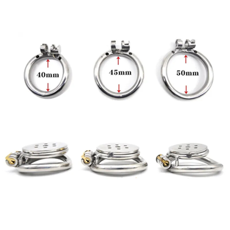 New Super Small Flat Chastity Cage Lock Steel Arc Rings Cage Preventing ...