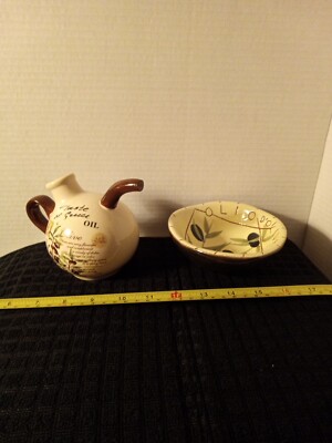 Vintage Italian Olio D'Oliva Handmade Bowl And Olive Oil Pitcher | eBay