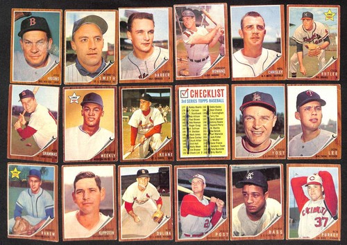 1962 Topps GOOD avg lot of 33 diff vy low grade baseball cards BV$230 ...
