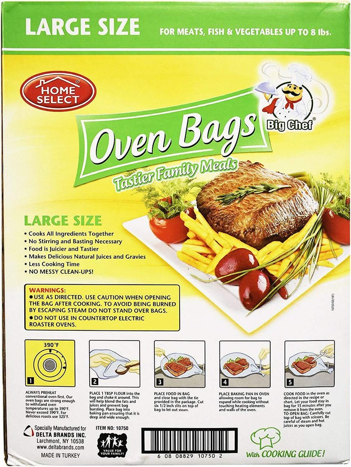 Large Oven Bags 16x17.5 Inch 4 Bags for Meat Fish Veggies Up to 8 lbs ...