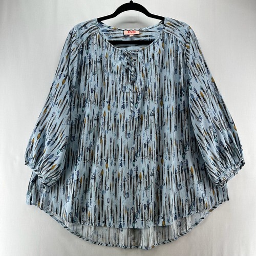 EVRI Blouse Womens Sz 1X Boho Printed Tunic Tie Front Balloon Sleeve ...