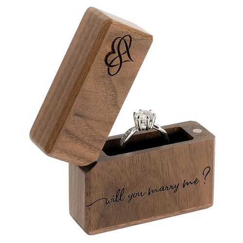 Engagement Ring Box for Proposal Slim Pocket Size Walnut Wooden Lighter ...