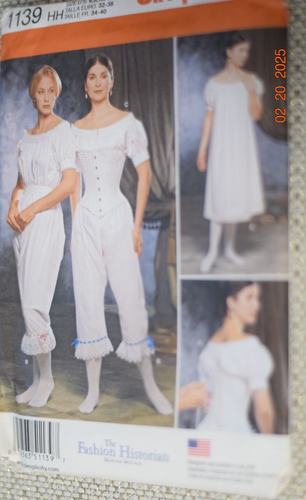 Simplicity 1139 Civil War Undergarment Corset Drawers Chemise Sz 6-8-10 ...