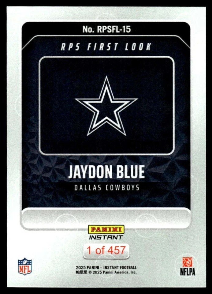 2025 Panini Instant Jaydon Blue ROOKIE RPS FIRST LOOK 1/457 SP Cowboys ...