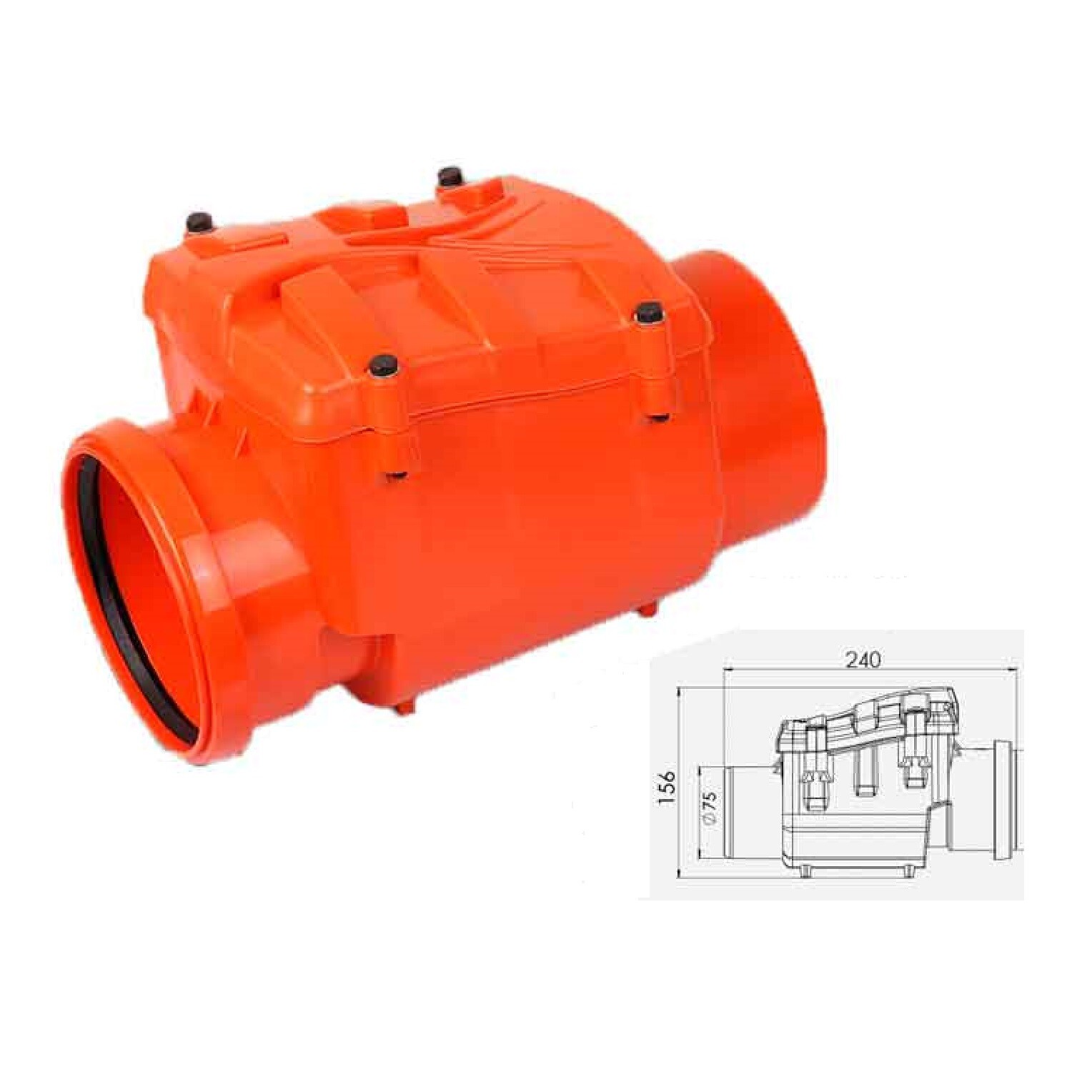 Pvc ontstoppingsstuk met keerklep Terugslagklep 50, 75, 110, 125, 160 ...