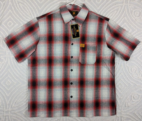 FB County Red Plaid Short Sleeve Flannel Shirt Chicano Lowrider Button ...