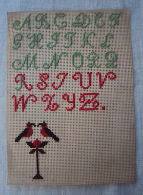 Antique Paper Punch Sampler PA German Alphabet w/ Birds 10 " x 7 1/2 ...