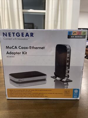 MoCA Coax Ethernet Adapter Kit MCAB1001 Netgear AV Series 270 Mbps New ...