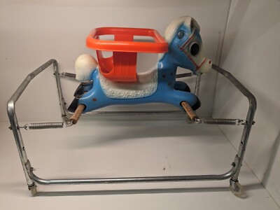 Antique Metal Spring Bouncing Plastic Rocking Horse Toy - Vintage ...