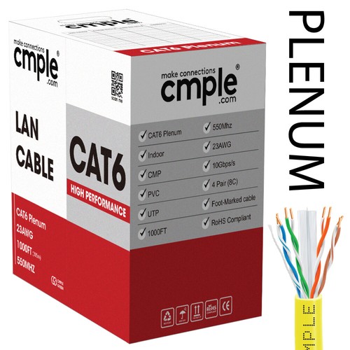 Plenum Cat6 Cable 1000FT Cat 6 10 Gigabit Ethernet Network Wire LAN ...