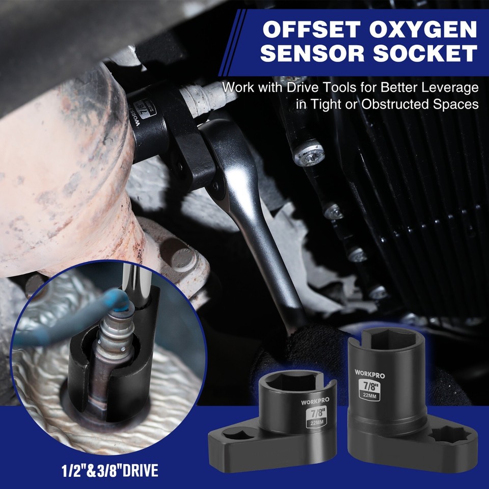 WORKPRO 6PC O2 Oxygen Sensor Socket Automotive3/8"1/2"Drivex1-1/16"7/8 ...