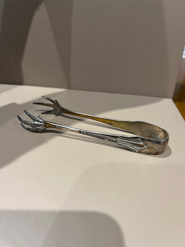 Antique Solid Silver Sugar Tongs, Pheasant Feet Rare Hallmarked heavy ...